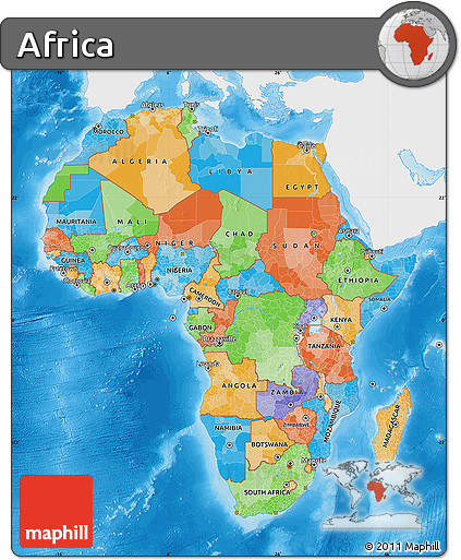 Free Political Map of Africa, single color outside