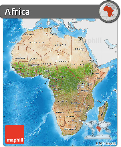 Free Satellite Map of Africa, single color outside, shaded relief sea