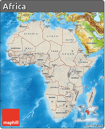 Free Shaded Relief Map of Africa, physical outside