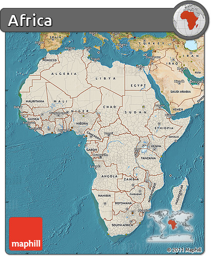 Free Shaded Relief Map of Africa, satellite outside