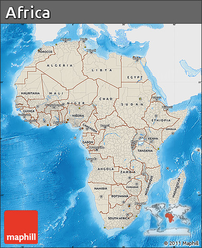 Free Shaded Relief Map of Africa, single color outside