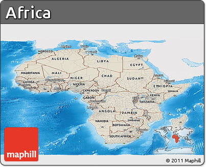 Free Shaded Relief Panoramic Map of Africa, single color outside