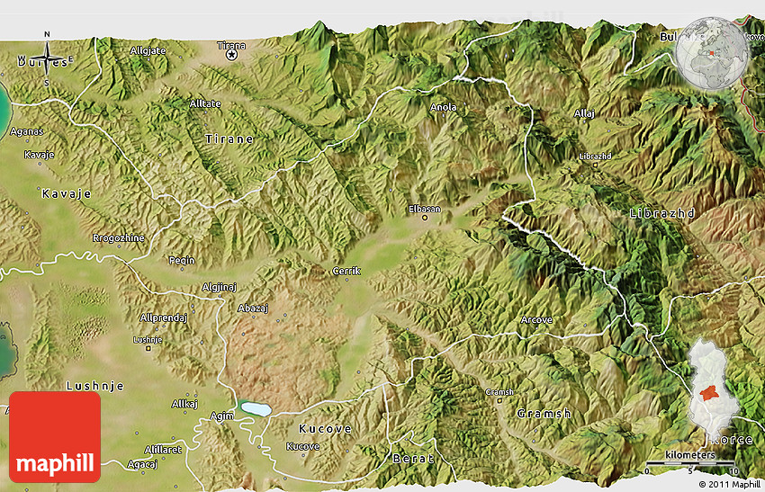 Satellite 3D Map of Elbasan