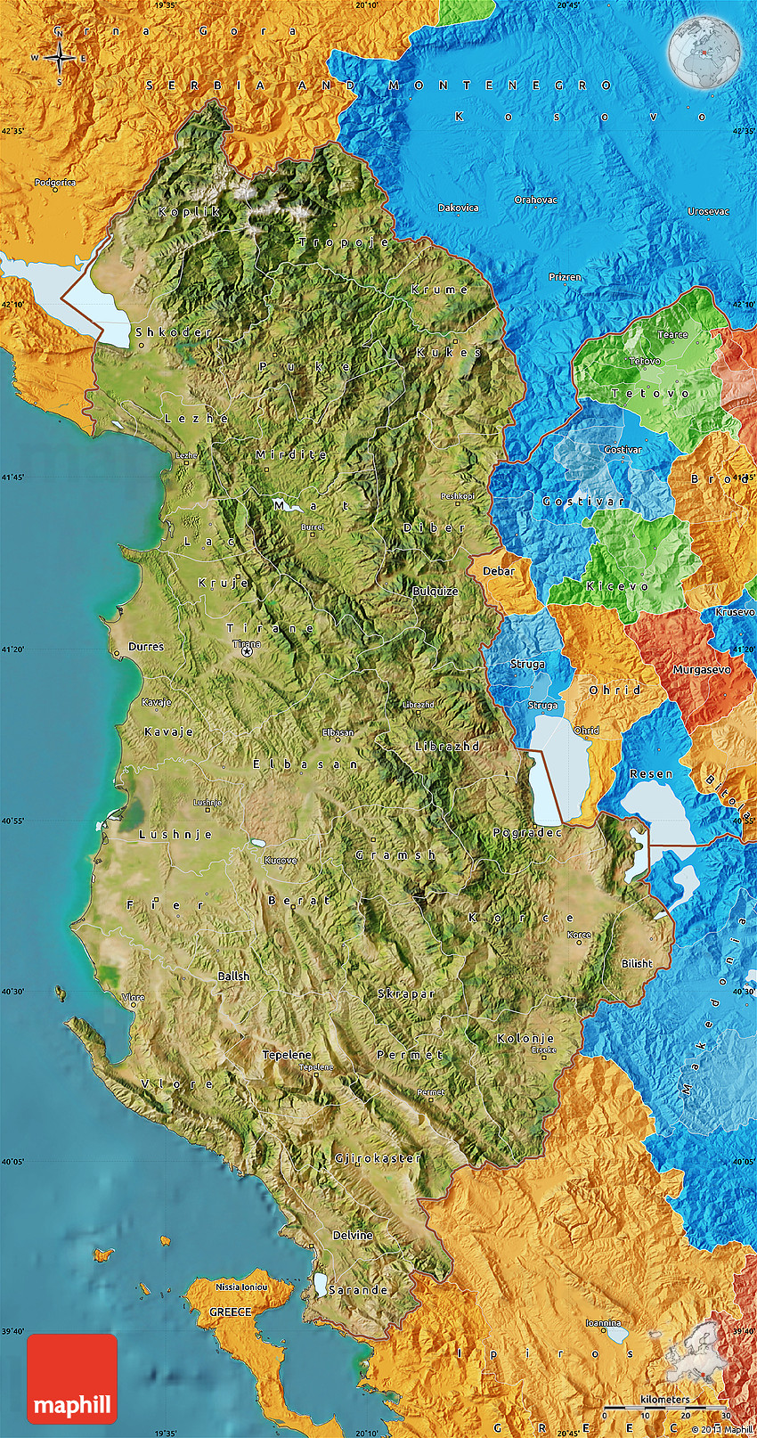 Satellite Map of Albania, political outside, satellite sea