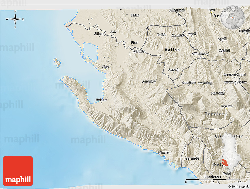 Shaded Relief 3D Map of Vlorë