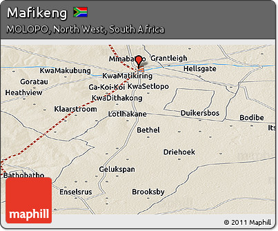 Free Shaded Relief Panoramic Map of Mafikeng