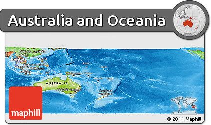 Free Physical Panoramic Map of Australia and Oceania, political outside