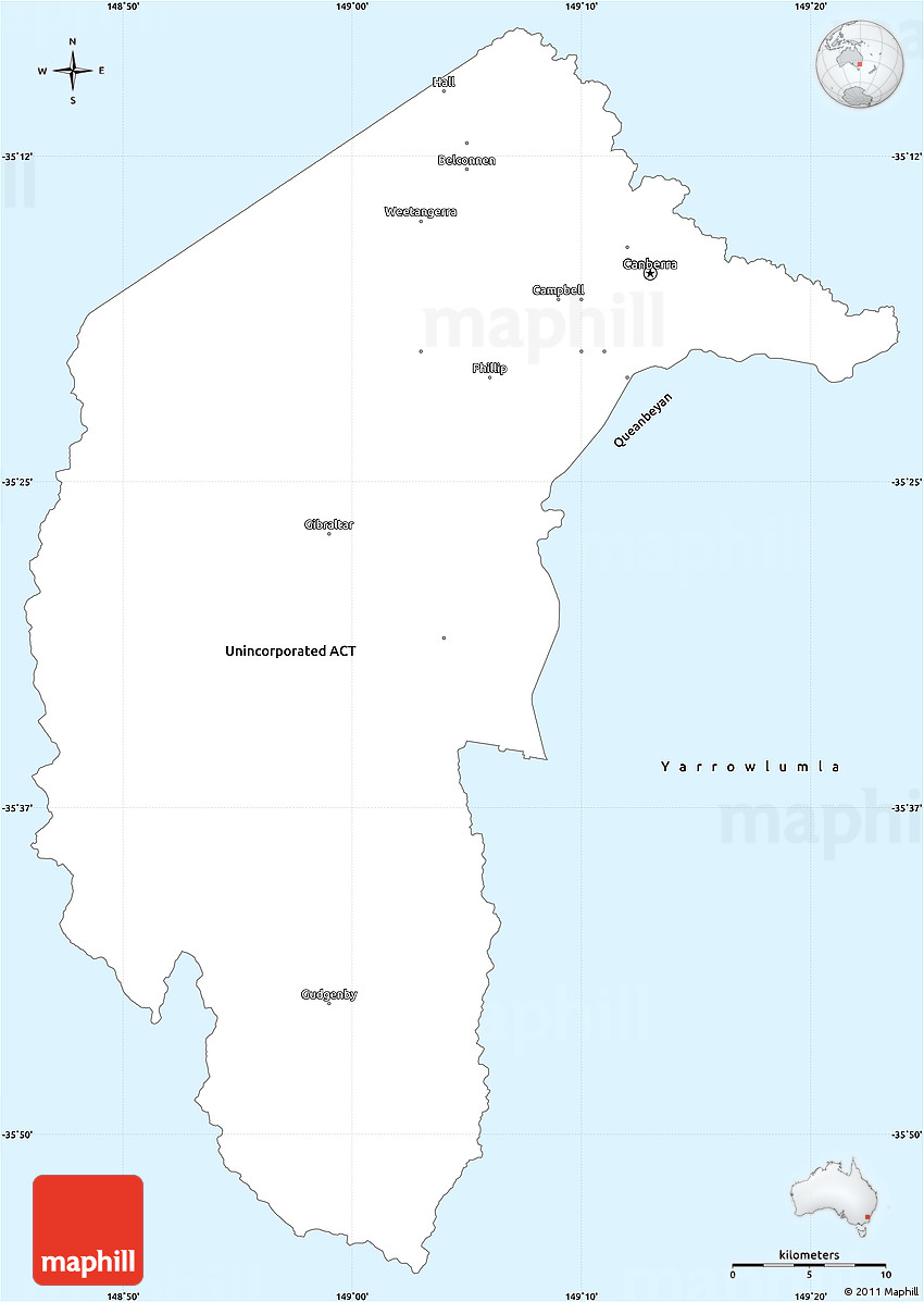 Silver Style Simple Map of Australian Capital Territory