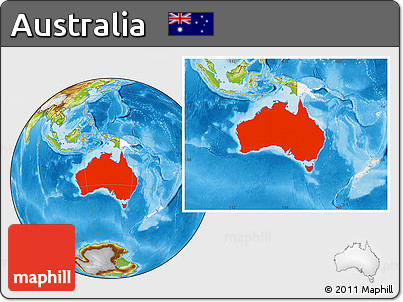 Free Physical Location Map of Australia, highlighted continent