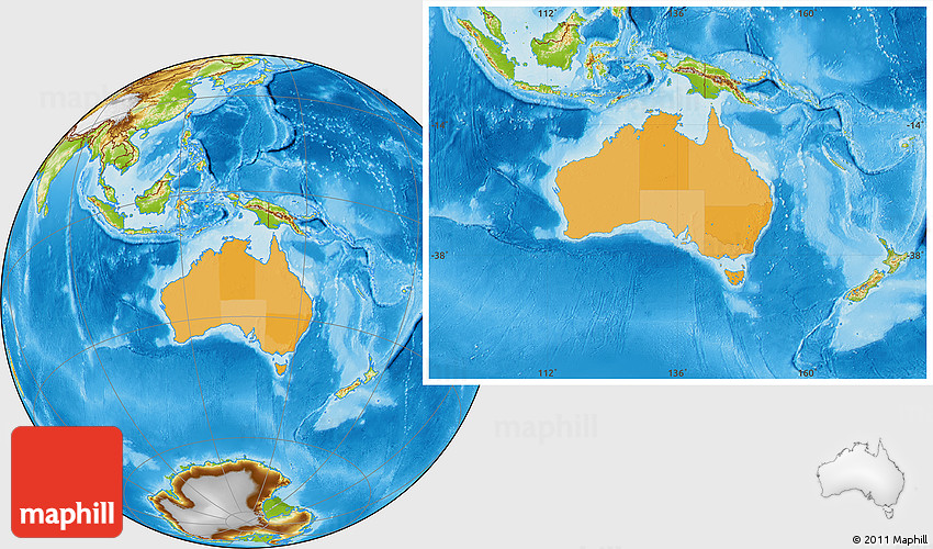 Political Location Map of Australia, physical outside