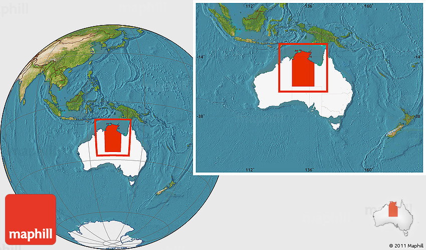 Satellite Location Map of Northern Territory, highlighted country, within the entire country