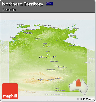 Free Physical Panoramic Map of Northern Territory, lighten
