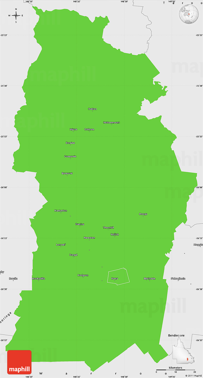 Political Simple Map of Bungil, single color outside, borders and labels