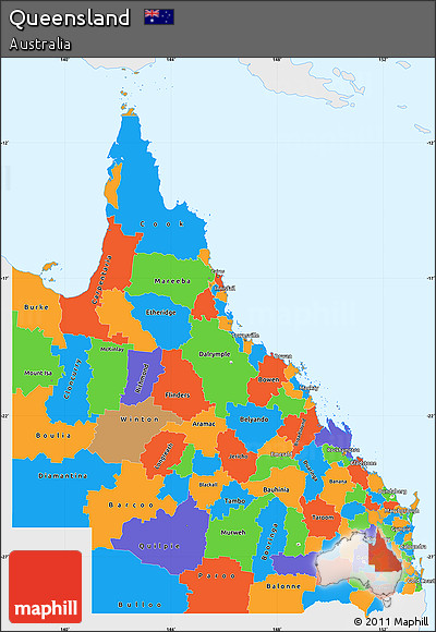 Free Political Simple Map of Queensland, single color outside