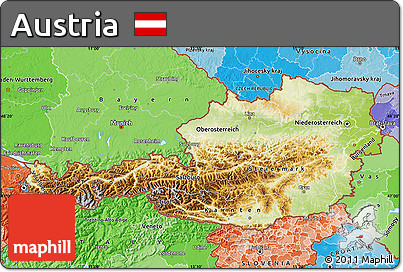 Free Physical Map of Austria, political shades outside