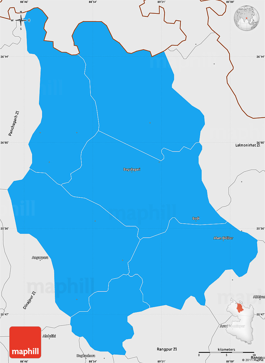 Political Simple Map of Nilphamari Zl, single color outside, borders and labels