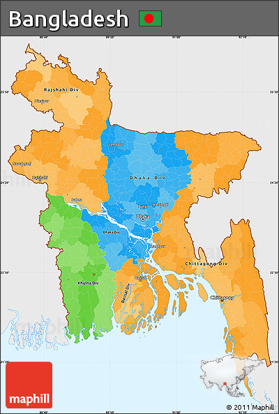 Free Political Simple Map of Bangladesh, single color outside