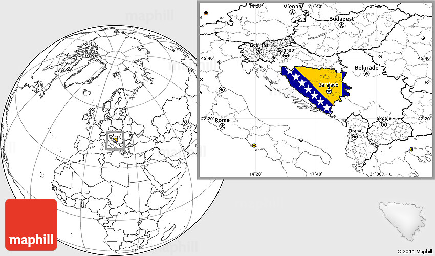 Flag Location Map of Bosnia and Herzegovina, blank outside