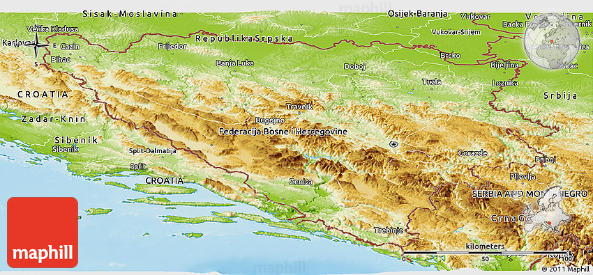 Physical Panoramic Map of Bosnia and Herzegovina
