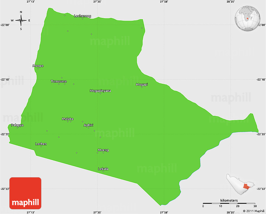 Political Simple Map of Palapye, single color outside