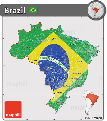 Free Flag Map of Brazil