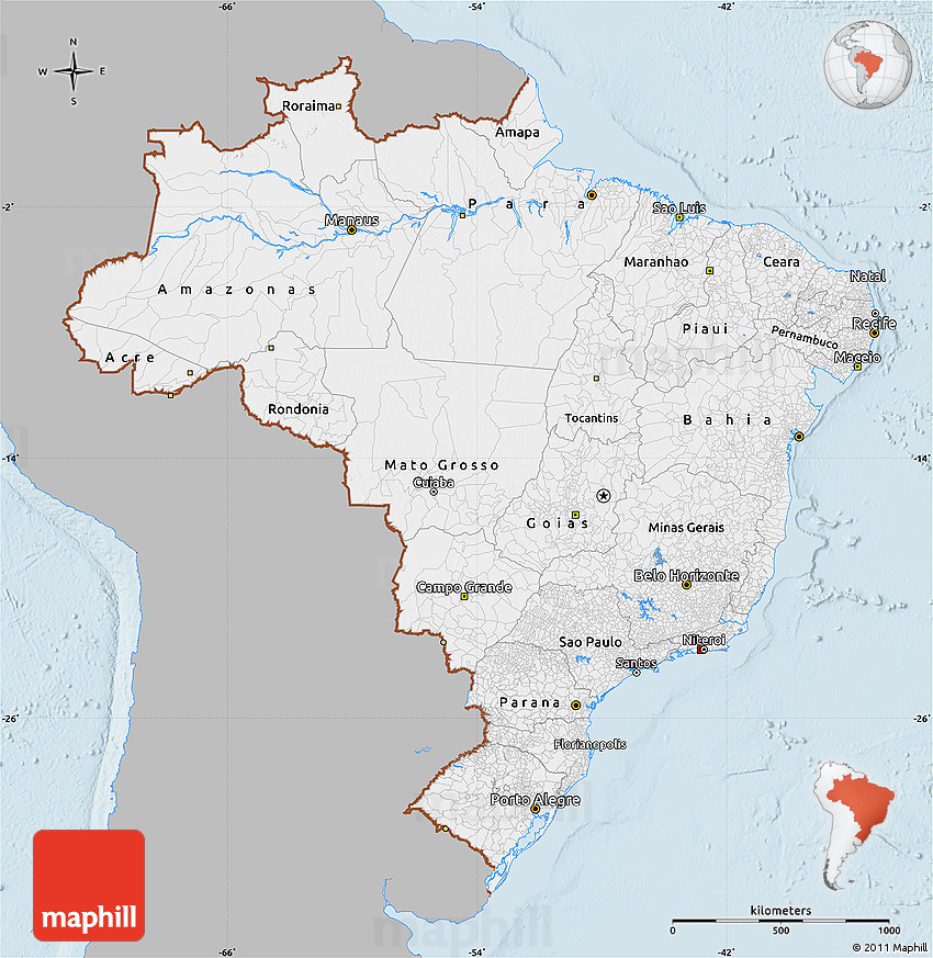 Gray Map of Brazil, single color outside