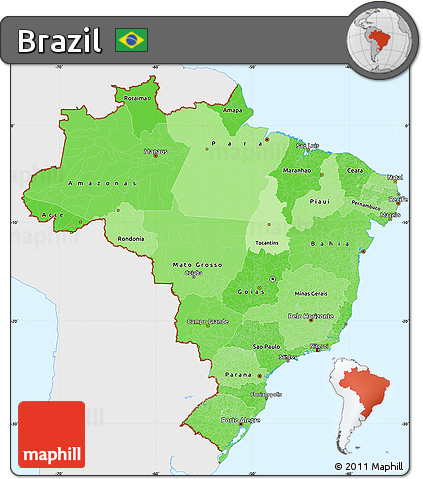 Free Political Shades Simple Map of Brazil, single color outside
