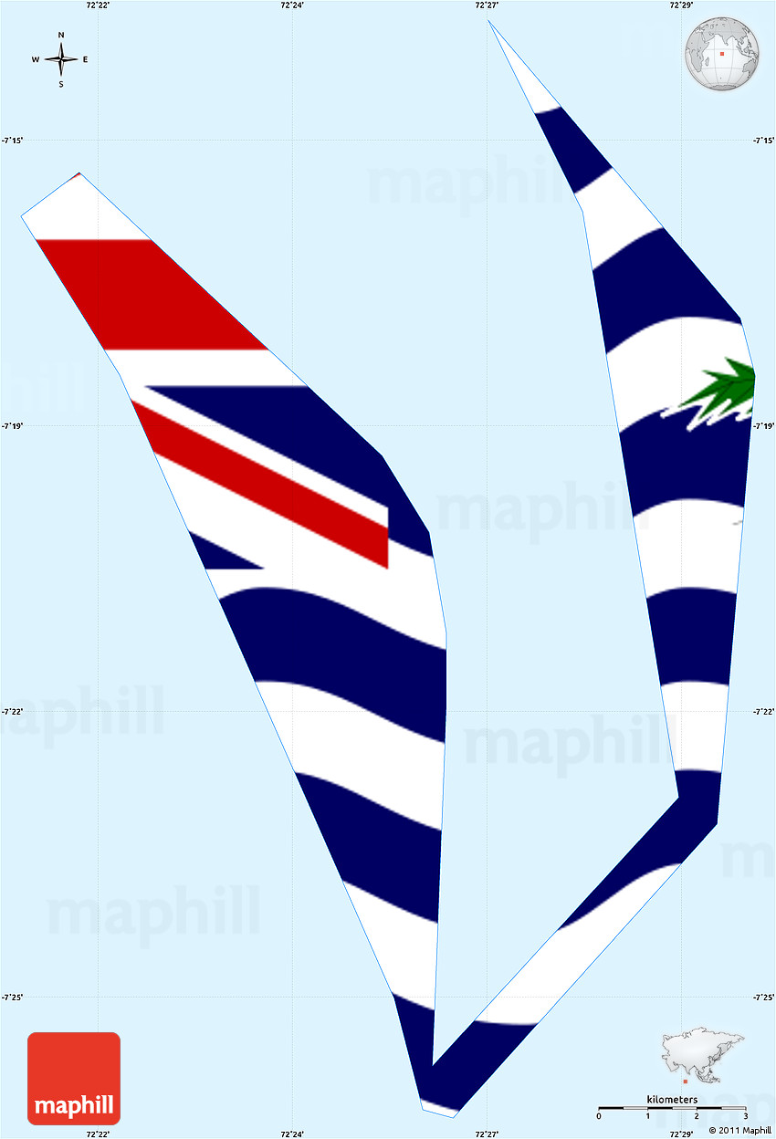 Flag Simple Map of British Indian Ocean Territory, single color outside, borders and labels ...