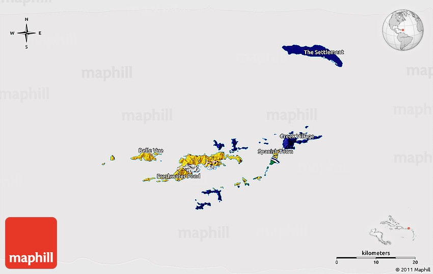 Flag 3D Map of British Virgin Islands, flag rotated