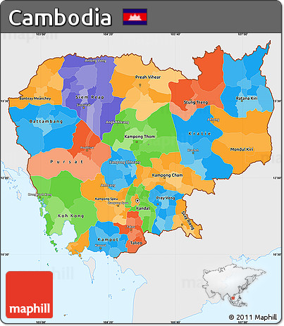 Free Political Simple Map of Cambodia, single color outside