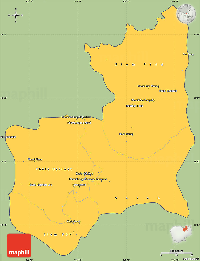 Savanna Style Simple Map of Stung Treng, cropped outside