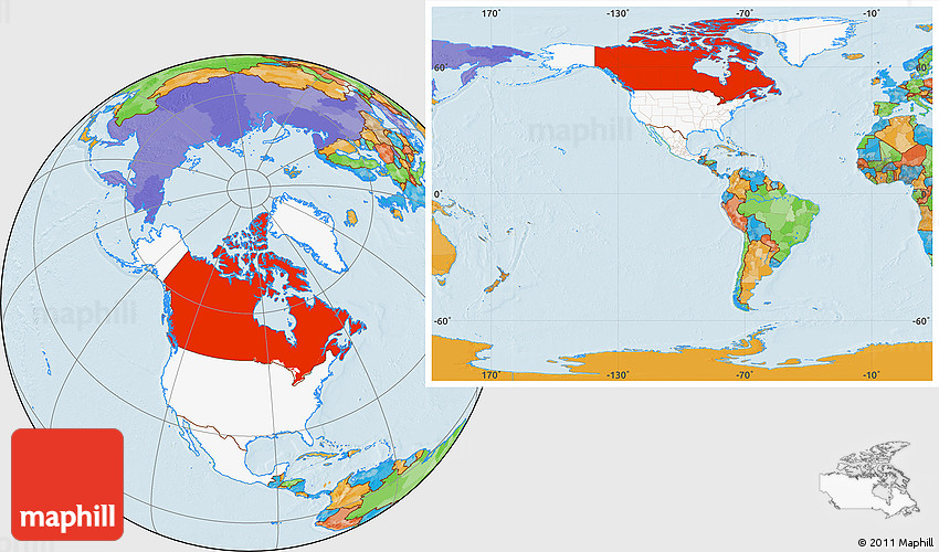 Political Location Map of Canada, highlighted continent, within the ...