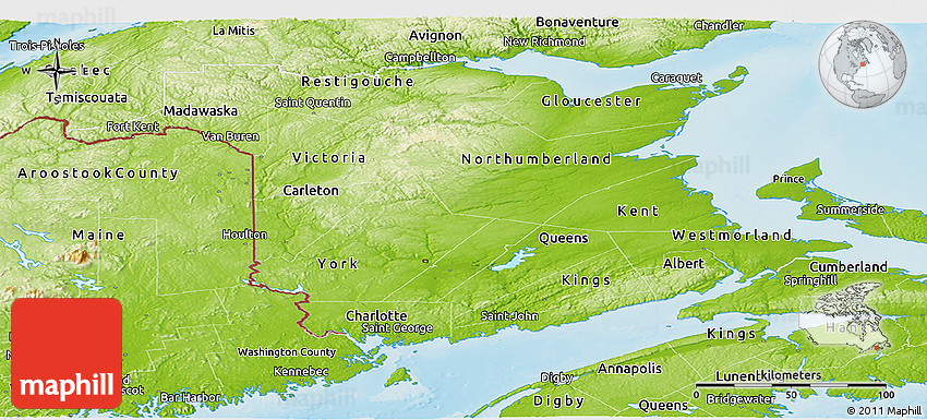 Physical Panoramic Map of New Brunswick