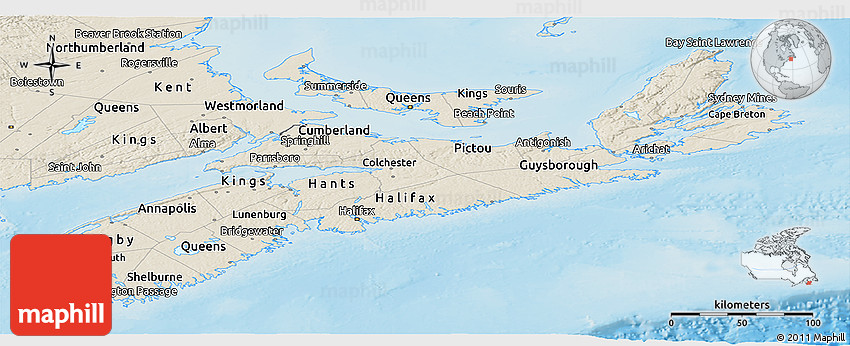 Shaded Relief Panoramic Map of Nova Scotia