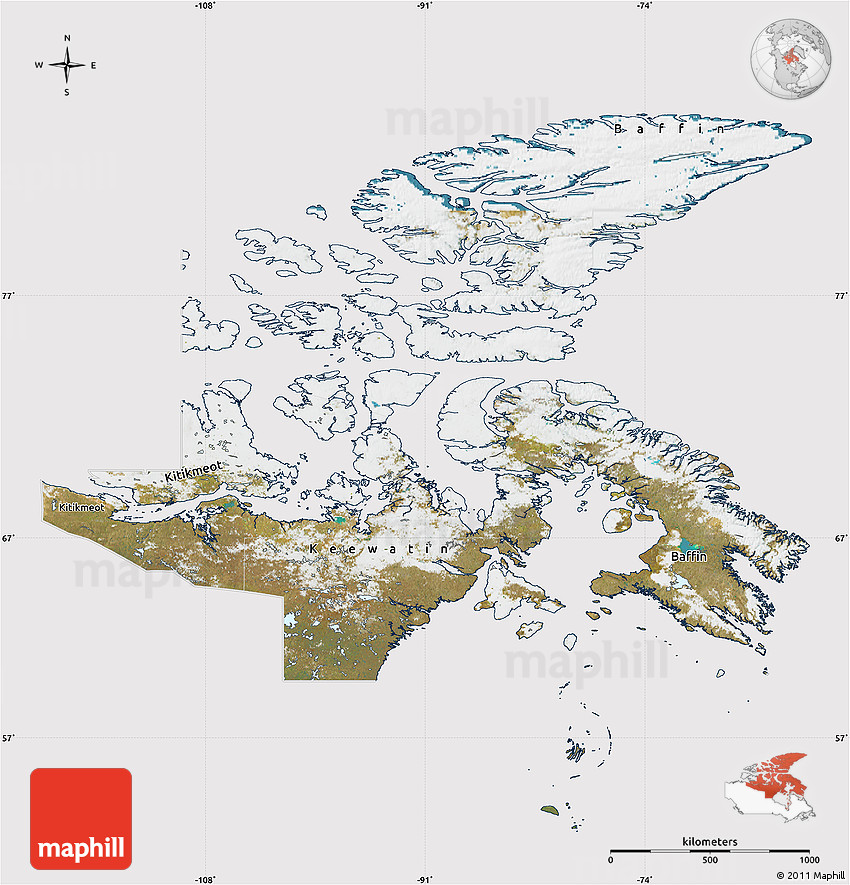 Satellite Map of Nunavut, cropped outside