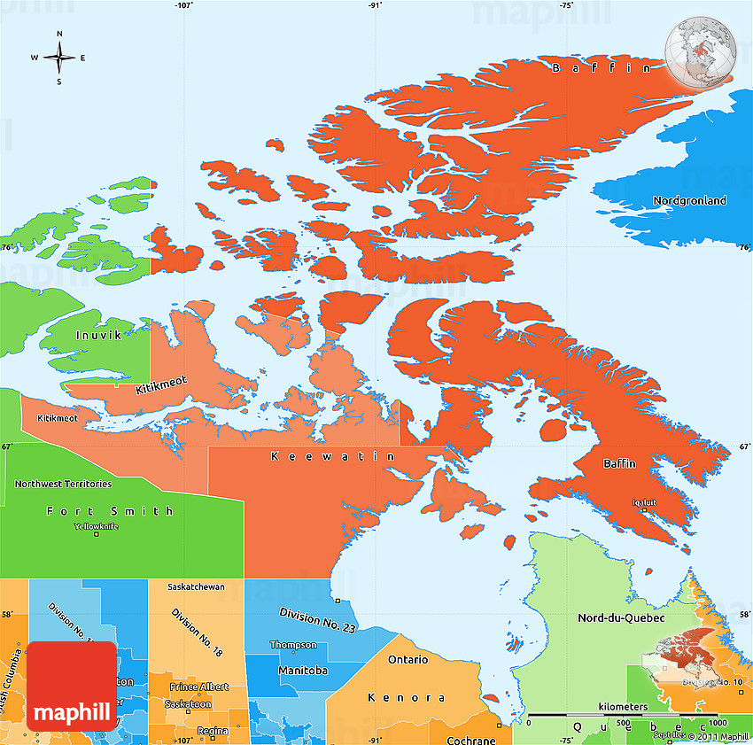 Political Shades Simple Map of Nunavut