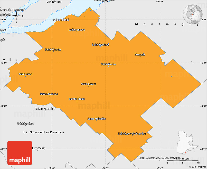 Political Simple Map of Bellechasse, single color outside, borders and labels