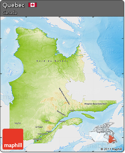 Free Physical Map of Quebec, single color outside