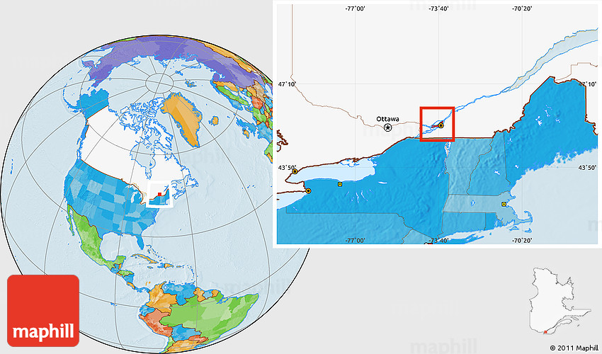 Political Location Map of Montréal, highlighted country