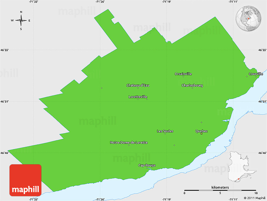 Political Simple Map of Québec, single color outside