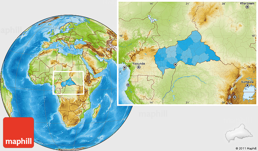 Political Location Map of Central African Republic, physical outside