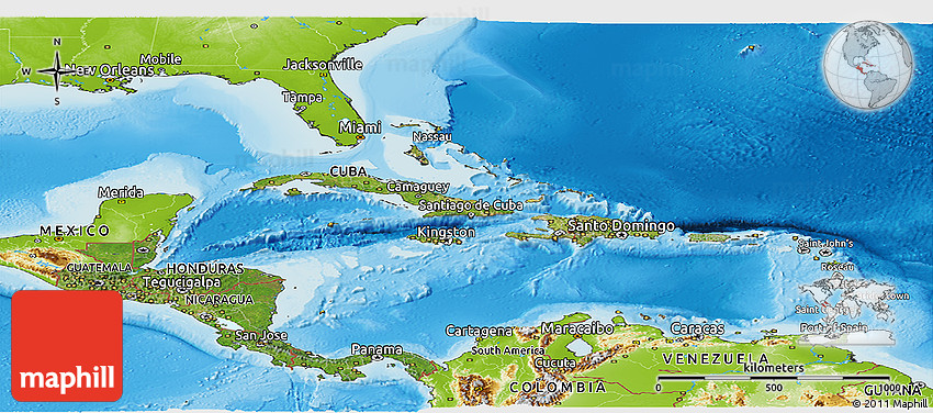 Satellite Panoramic Map of Central America, physical outside