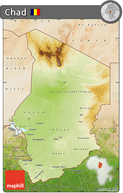 Free Physical Map of Chad, satellite outside