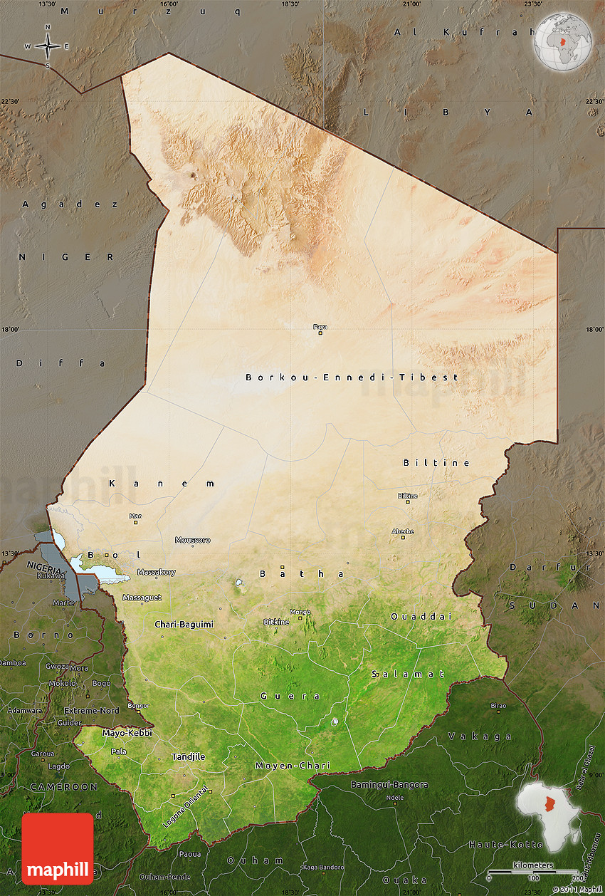 Satellite Map of Chad, darken