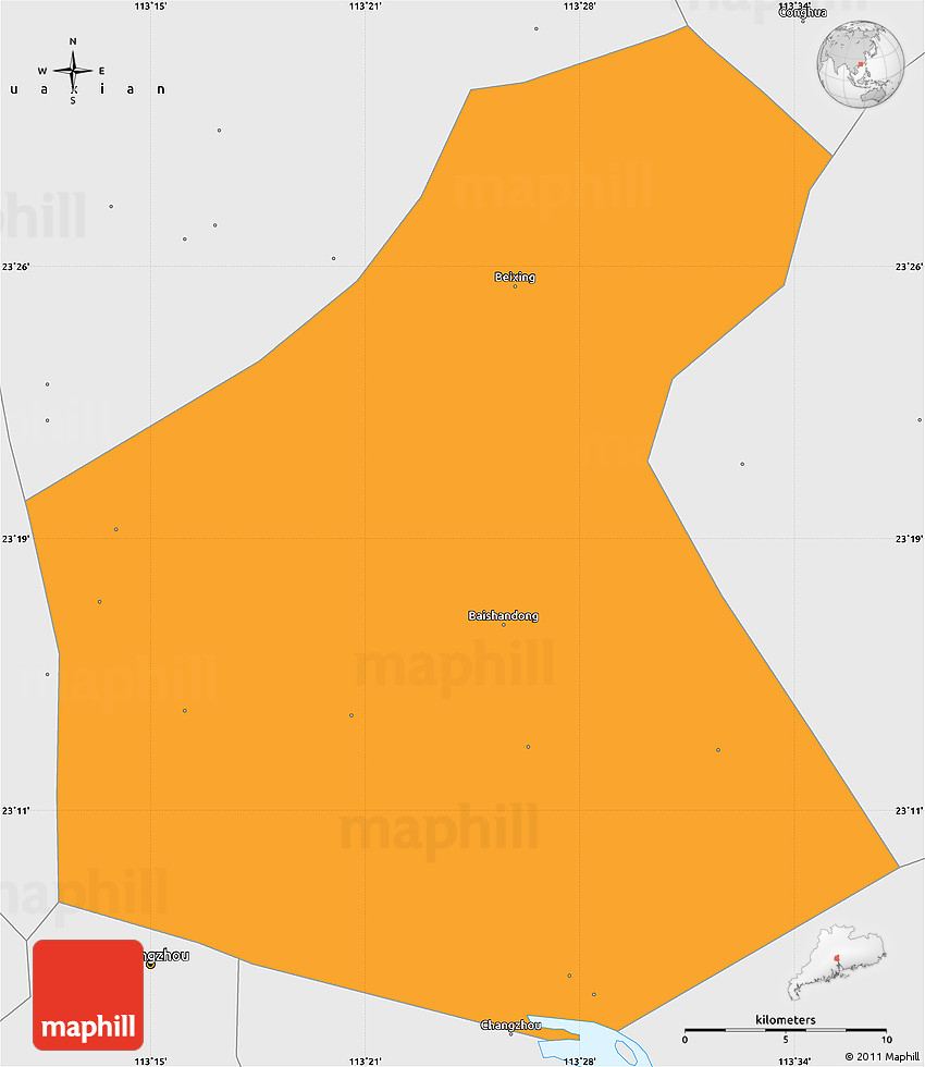 Political Simple Map of Guangzhou Shiqu, single color outside, borders and labels