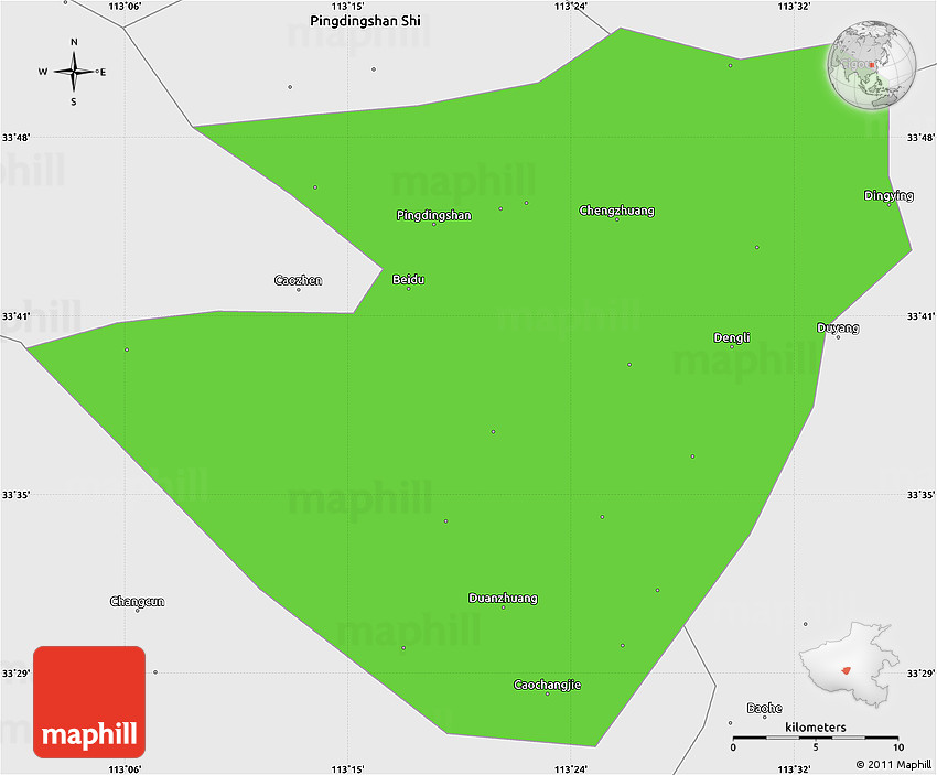 Political Simple Map of Yie Xian, single color outside, borders and labels