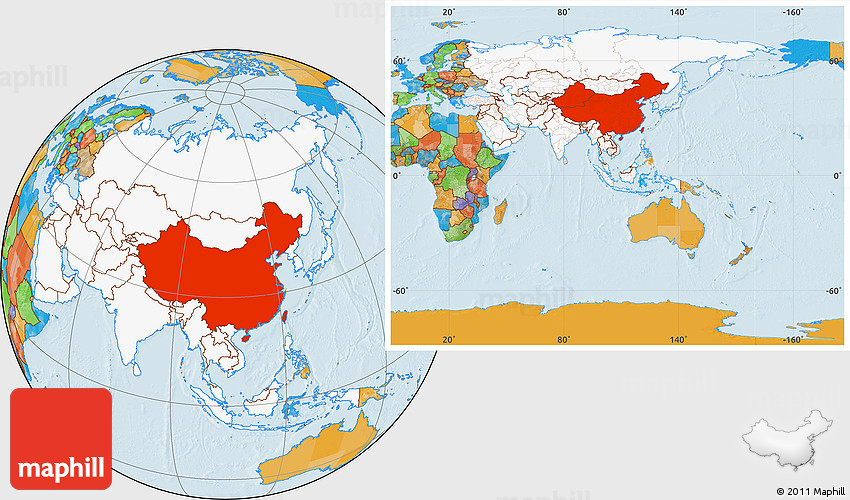 Political Location Map of China, highlighted continent, within the ...
