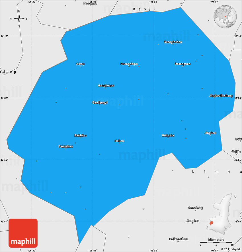 Political Simple Map of Feng Xian, single color outside, borders and labels