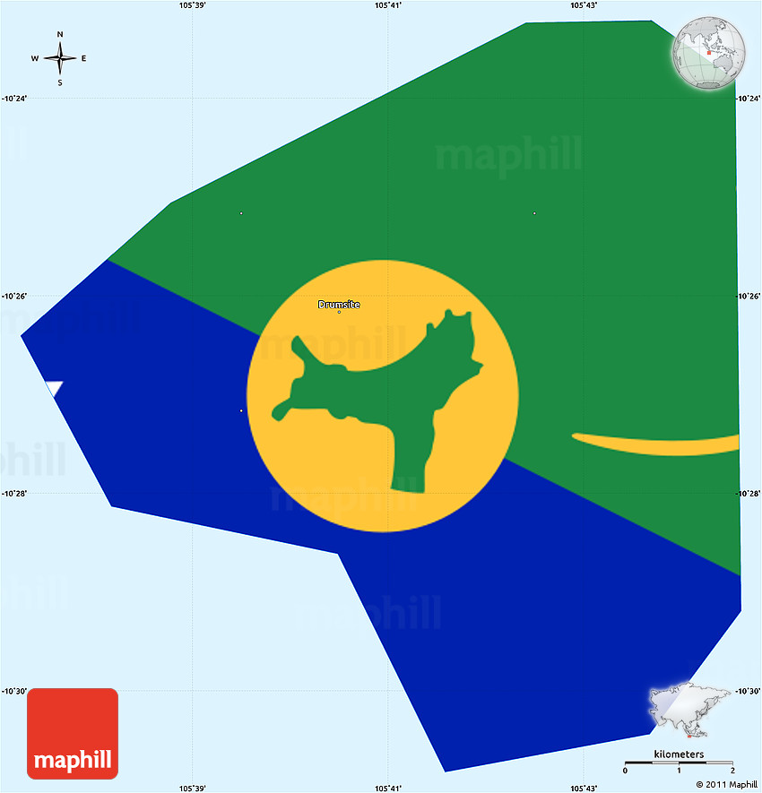 Flag Simple Map of Christmas Island, single color outside, borders and labels, flag centered