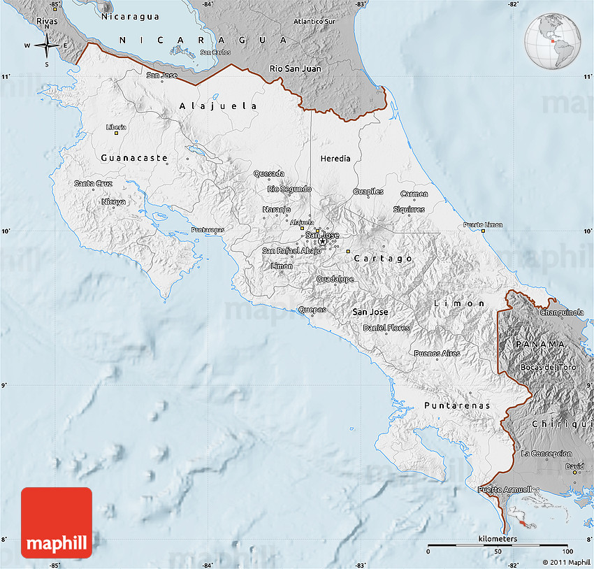 Gray Map of Costa Rica